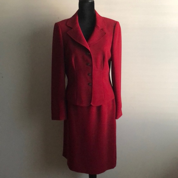 Other | Tahari Red 2pc Jacket With 4 Buttons Knee Length | Poshmark